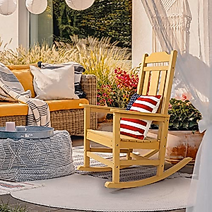 Rocking Chair, All-Weather Patio Deck Outdoor Indoor Chair, Fade-Resistant Porch Rocker Chair, Durable Smooth Rocking, Comfortable Easy to Assemble, Low Maintain, Load Bearing 350 lbs (Yellow)