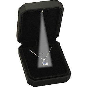 The Jewellery Pak LED Black Necklace Box Luxury Octagonal Design LED Pendant Jewelry Gift Box LED Necklace Jewelry Gift Box with Light for Men for Women Box Dimension 2.83〞(W)*3〞(D)*2.17〞(H)