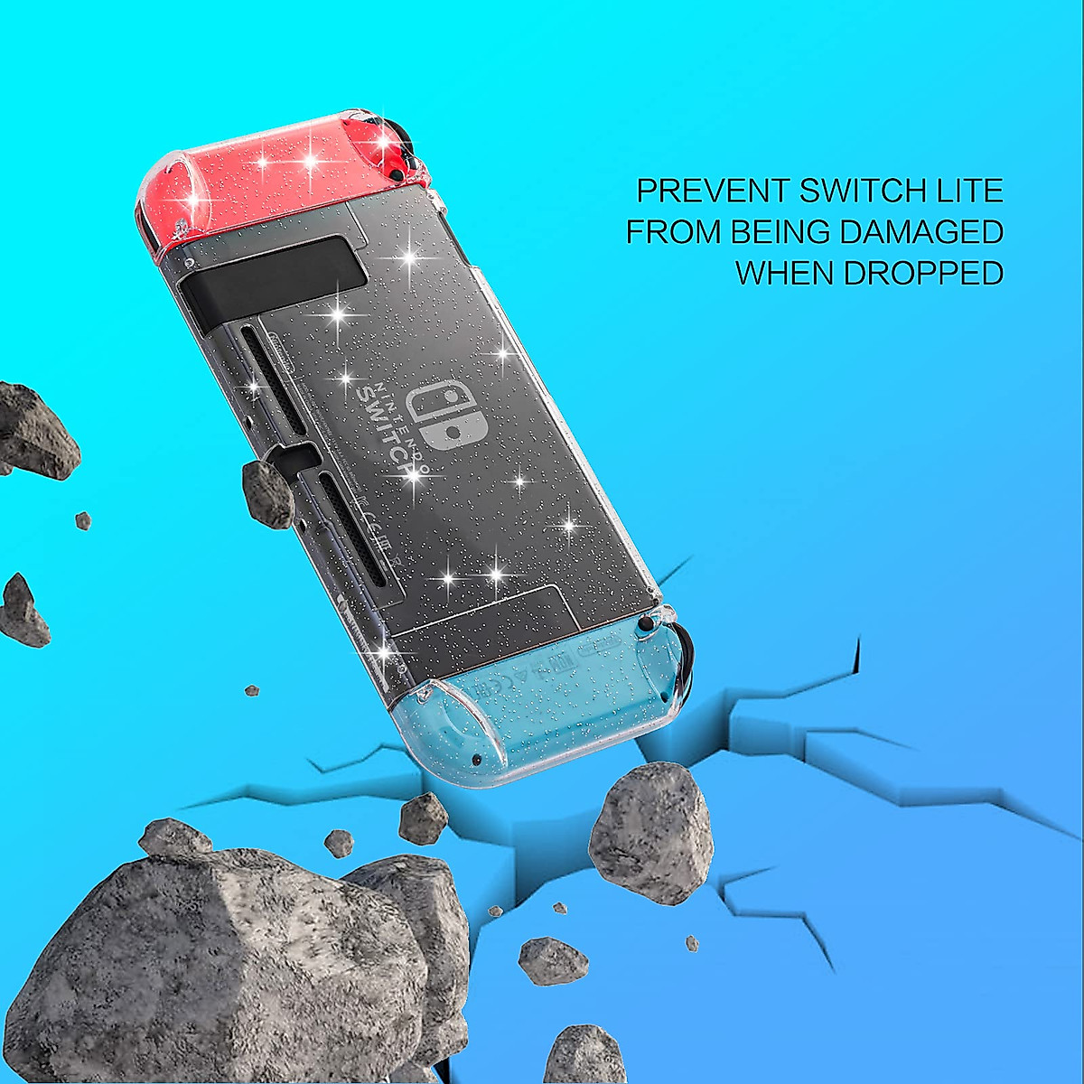 Switch Clear Glitter Case, Switch Protective Case with Tempered Glass Screen Protector and Thumb Grip Caps
