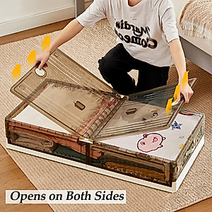 VECELO Under Bed Storage with Wheels, 26.5Gal Stackable Under Bed Storage Containers, Underbed Storage Containers with Lids, Plastic Foldable Folding Box for Clothes Shoes