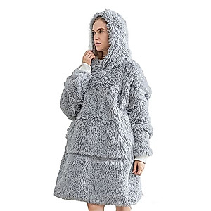 AELOS Plush Fuzzy Shaggy Faux Fur Wearable Blanket Hoodie,Luxury Sherpa Blanket Sweatshirt for Adult,Ovesized Cozy Hoodie Blanket Gifts for Women and Men,One Size Fits All(Gray)