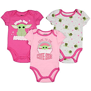 Happy Threads Star Wars Infant Baby Girls Come to The Cute Side Grogu Baby Yoda One Piece Pajama Romper 3 Pack (0-3 Months) Pink