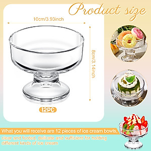 12 Pcs Glass Ice Cream Bowls Set 9 oz Mini Dessert Bowls Small Clear Ice Cream Cups Parfait Sundae Trifle Bowl Footed Glass Dessert Cups Serving Dishes for Nuts Fruit Pudding Snack Cereal Party Favors