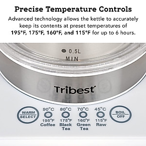 Tribest GKD-450 Raw Tea Kettle, Glass Electric Brewing System, 110V, 9 x 6.75 x 11 inches, White