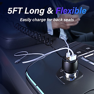 Phmnkl 66W High-Speed Car Charger - 5-Port Fast Charging Hub with PD & QC3.0, Universal Compatibility for iPhone 15/14/13/12/11, Samsung Galaxy S23/S22/S21, Note20/10, Pixel & More Devices