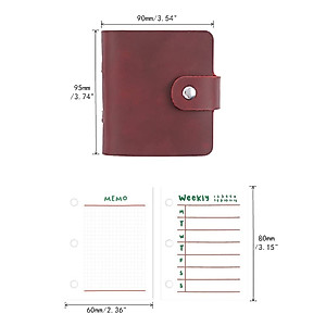 AxeWoodz A9 Genuine Leather Journal, Red Handmade Cowhide Pocket Size Binder Planner, Mini Vintage Leather Planner, 120 Sheets Pages, Loose Leaf 3-Ring with Snap Button Closure (Red)