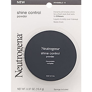Neutrogena Shine Control Mattifying Face Powder for Oily or Combination Skin, Lightweight & Oil-Absorbing Powder with Rice Protein, Compact with Application Sponge, Invisible 10,.37 oz.