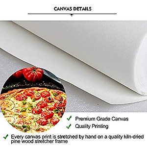 iKNOW FOTO Canvas Prints Wall Art 4 Panel Delicious Italian Pizza Served on Wooden Table Food Pictures Modern Home Decor Stretched Gallery Canvas Wraps Giclee Print for Kitchen Dinning Room Restaurant
