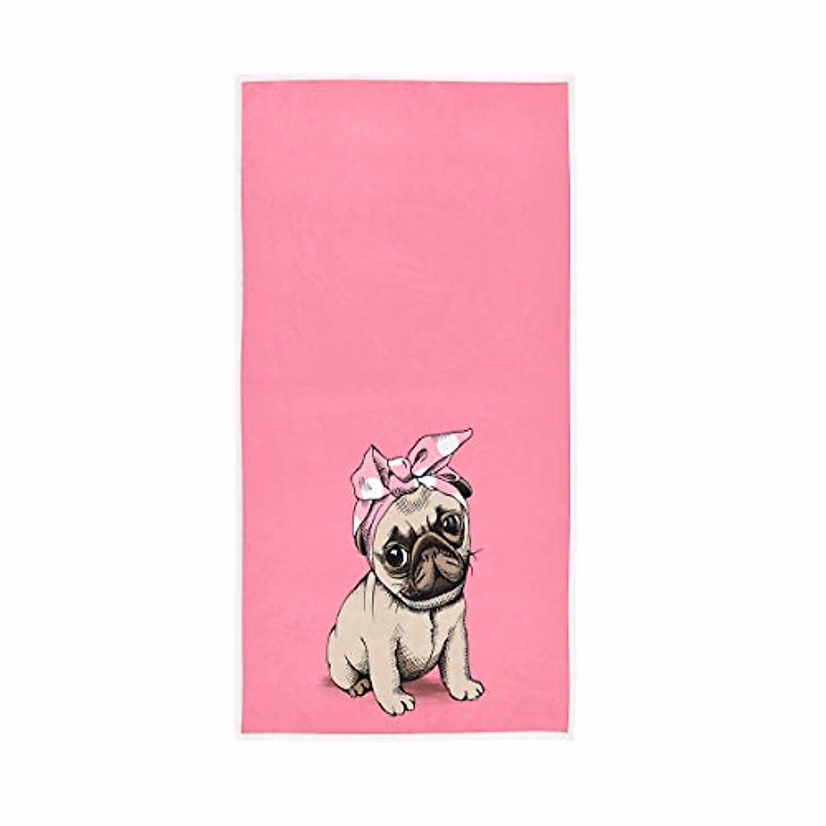 Blueangle Pink Headband Pug Hand Towels for Bathroom Guest Towels Fingertip Towels for Bathroom, Hotel,Gym,Spa 30" x 15"