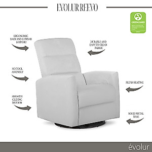 Evolur Reevo Upholstered Faux Leather Seating Glider Swivel in Misty Grey, Glider Chair for Nursery, Greenguard Gold Certified, Tool-Free Assembly, Easy to Clean