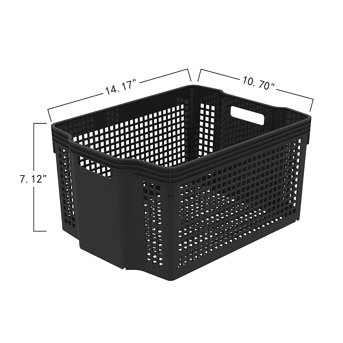Drephia 12 Pack Large Storage Plastic Basket, Stacking Organizer Bins, 14.17" x 10.70" x 7.12", Black