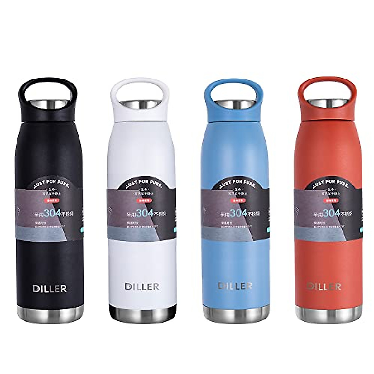 BPA Free Thermo Double Wall Vacuum Insulated Stainless Steel Sports Water Bottle Flask with Handle Lids (22OZ, White)