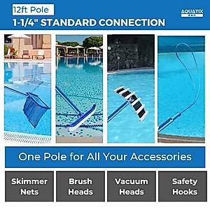 Aquatix Pro Swimming Pool Pole, 12 Foot, 1.3mm Commercial Thickness, Strong Holding Power, 3 Section 4-12ft Extendable Aluminium Telescopic Pole for Skimmer Nets, Vacuum Heads, Brushes, Grip & Lock