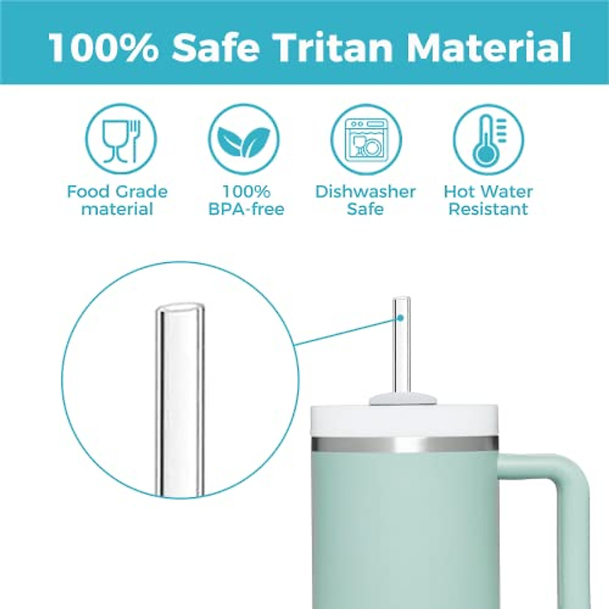 6 Pack Replacement Straws for Stanley 40 oz Tumbler Cup, Upgraded Reusable Tritan Plastic Straws with Cleaning Brush, Compatible with Stanley Adventure Travel Tumbler Accessories (12.4 inch)