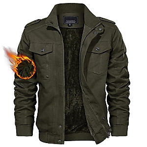 TACVASEN Men's Military Cotton Jacket Thicken Winter Cargo Coat, Green, L