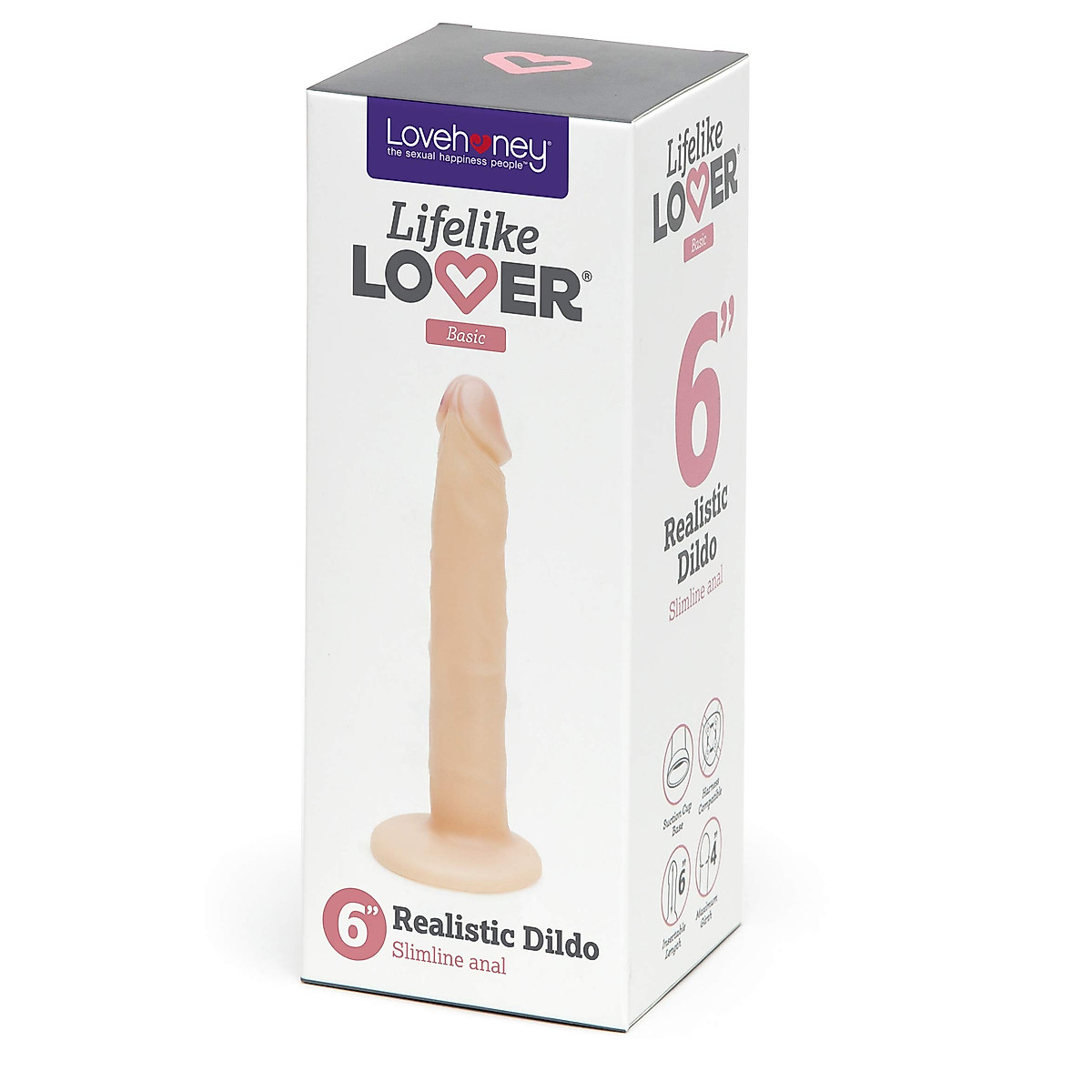 Lovehoney Lifelike Lover Anal Dildo - 6 Inch Realistic Dildo for Men, Women and Couples - Firm Slimline with Suction Cup - Beginner Adult Sex Toy - Waterproof - Flesh Pink