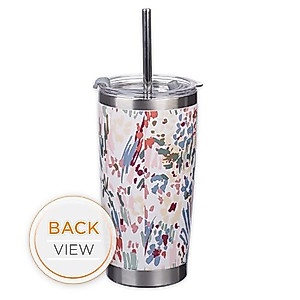 Christian Art Gifts Large Travel Tumbler for Women Stainless Steel Vacuum Insulated Inspirational Scripture: Everything Beautiful, Lid, Straw, White & Pink Floral, 18 oz.