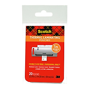 Scotch Thermal Laminating Pouches Premium Quality, 5 Mil Thick for Extra Protection, 20 Pack Business Card Size Laminating Sheets, Our Most Durable Lamination Pouch, 2.3 x 3.7 inches (TP5851-20)