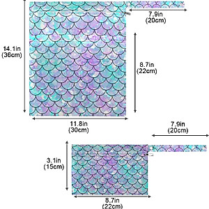 visesunny 2Pcs Wet Bag with Zippered Pockets Beautiful Rainbow Mermaid Scale Washable Reusable Roomy for Travel,Beach,Pool,Daycare,Stroller,Diapers,Dirty Gym Clothes, Wet Swimsuits, Toiletries