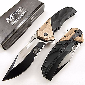 SPRING-ASSIST FOLDING POCKET KNIFE Mtech Black Copper Serrated Military Tactical Knife