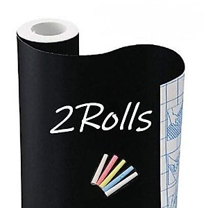Chalkboard Contact Paper Decal Wall Sticker Adhesive Blackboard, TAKSDAI 2 Rolls Removable Vinyl Chalkboard Wallpaper Peel and Stick, with Bonus 10 Colorful Chalks, Each Roll 17.7'' × 78.7''