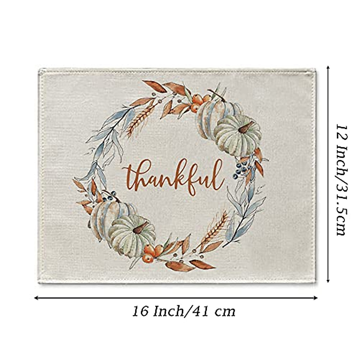 Fall Placemats Pumpkins Wreath Autumn Harvest Home Place Mats for Dining Table 12 x 16 Inch Blessed Thanksgiving Every Day Use Autumn Dinner Mat House Decor Set of 4