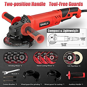 SHALL Angle Grinder Tool 7.5Amp 4-1/2 Inch, 6-Variable-Speed Grinders Power Tools, Electric Metal Grinder 12000 RPM w/ 2 Safety Guards, Cutting Wheels, Flap Discs, Non-Slip Handle for Metal/Wood