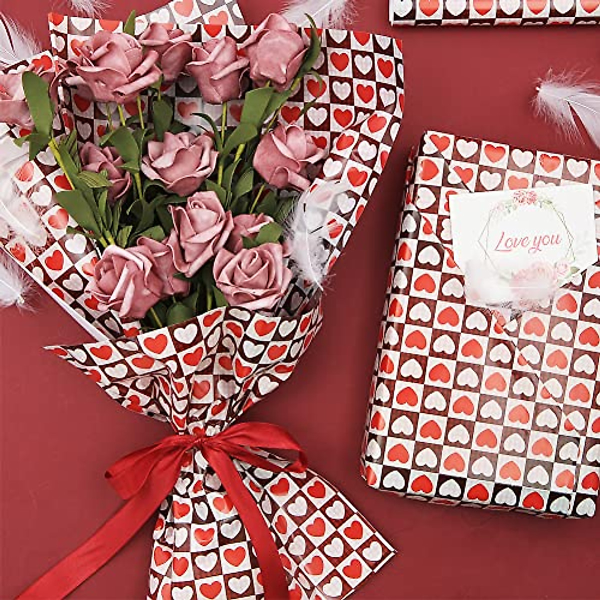 Father's Day Wrapping Paper,6 Folded Sheets Red Heart Plaid Love Heart Gift Wrapping Paper Wife Mother Couple Female Girl Gift Wrap Paper Wedding Anniversary Birthday Valentine's Day,20 x 28 inches