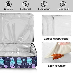 Kcldeci Insulated Thermal Food Carrier Insulated Casserole Carrier for Hot or Cold Food,Cats and Hearts Insulated Tote Bag for Potluck Cookouts Parties Picnic,Lasagna Lugger