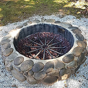 Ash & Ember 36" Wagon Wheel Fire Grate, High-Efficiency Smoke-Free Fireplace Log Grate, Decorative Wood Burning Lifted Grate Pit, Sandblasted Steel with Light Oil Coating