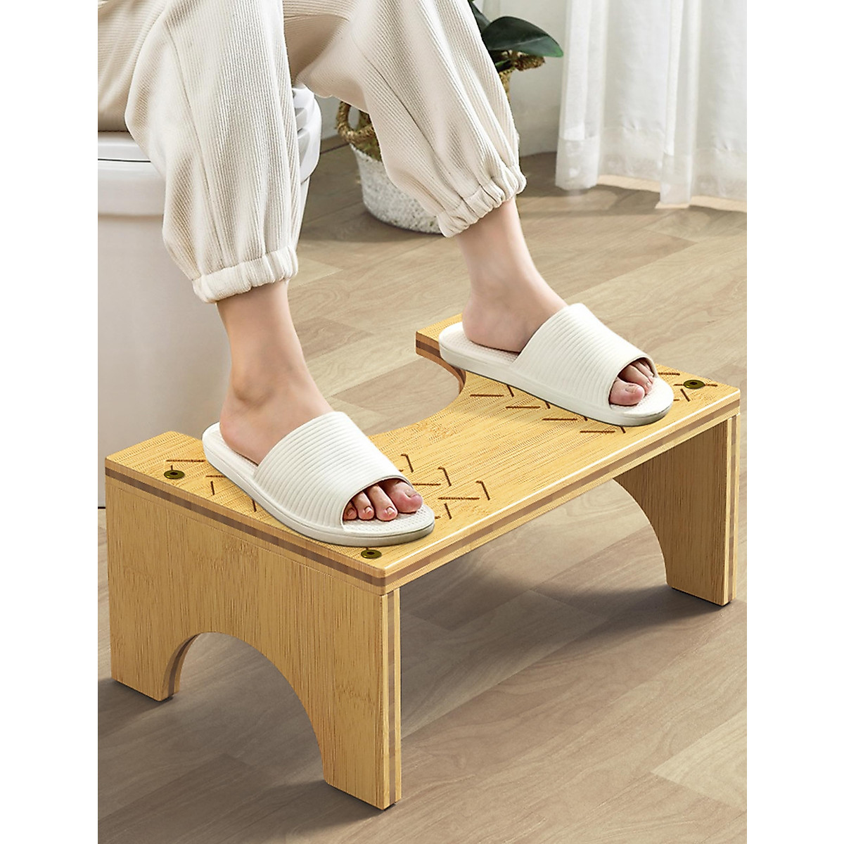 Toilet Stool, Easoger Bamboo Poop Stool, 7" Foldable Potty Stool, Wood Bathroom Step Stool Squat with Anti Slip Layer, 330 lbs Capability