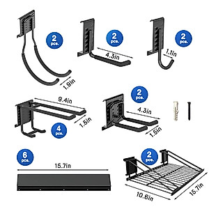 Bezuny Heavy Duty Garage Garden Tool Organizer - 95" Wall Mounted Storage Rack with 2 Shelves, 12 Removable Hooks, Holds Up to 1400 lbs - Perfect Yard Tool Storage Solution