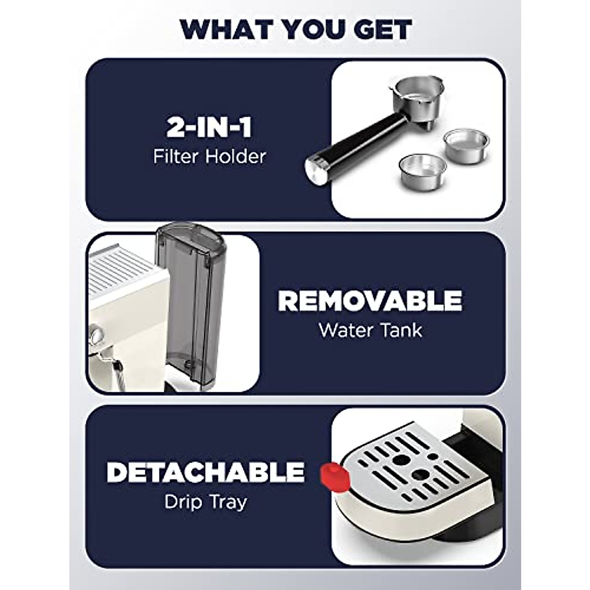 Laekerrt Espresso Machine 20 Bar Coffee Maker CMEP02 with Commercial Milk Frother Steam Wand, Compact Espresso Machine for Latte and Cappuccino (Pear White, Stainless Steel) Gift for Coffee Lovers