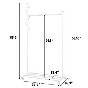 JZM Clothing Racks for Hanging Clothes, Rolling Clothes Rack, Rolling Garment Rack, Multi-functional Garment Rack Freestanding Hanger with 5 Rods, Side Hooks and Lockable Wheels, White Clothing Rack