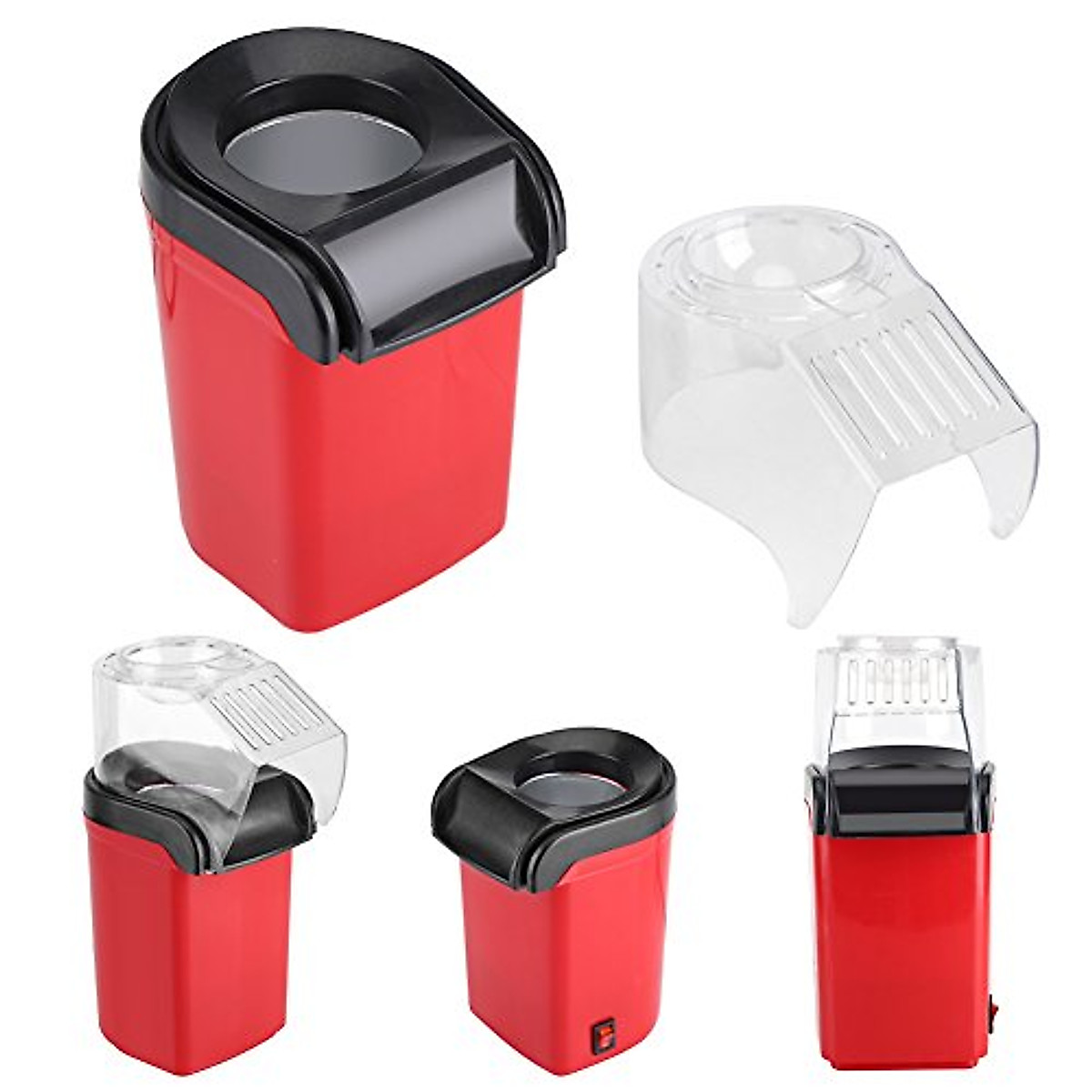 Asixx Electric Popcorn Maker, 1200W Mini Electric Popcorn Maker Hot Air Popcorn Maker Home Use Automatic Popcorn Machine 220V EU Plug, Red