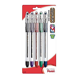 Pentel® R.S.V.P.® Ballpoint Pens, Fine Point, 0.7 mm, Clear Barrel, Assorted Ink Colors, Pack Of 5