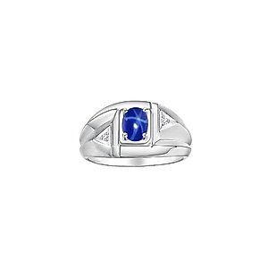 Rylos Sterling Silver Classic 6X4MM Oval Blue Star Gemstone & Sparkling Diamond Ring - Birthstone Jewelry for Men -Size 6