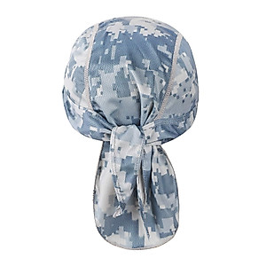 Cycling Skull Cap Sun UV Protection Bandana Dew Rap Running Headband Head Wrap Cover Beanie Hat Halloween Pirate Costume Blue Camo