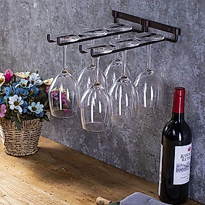 Wine Glass Rack 2 Pack Iron Hanging Holder Storage Hanger 12 Inch Stemware Rack Wall Mounted for Kitchen Cabinet Bar,Black