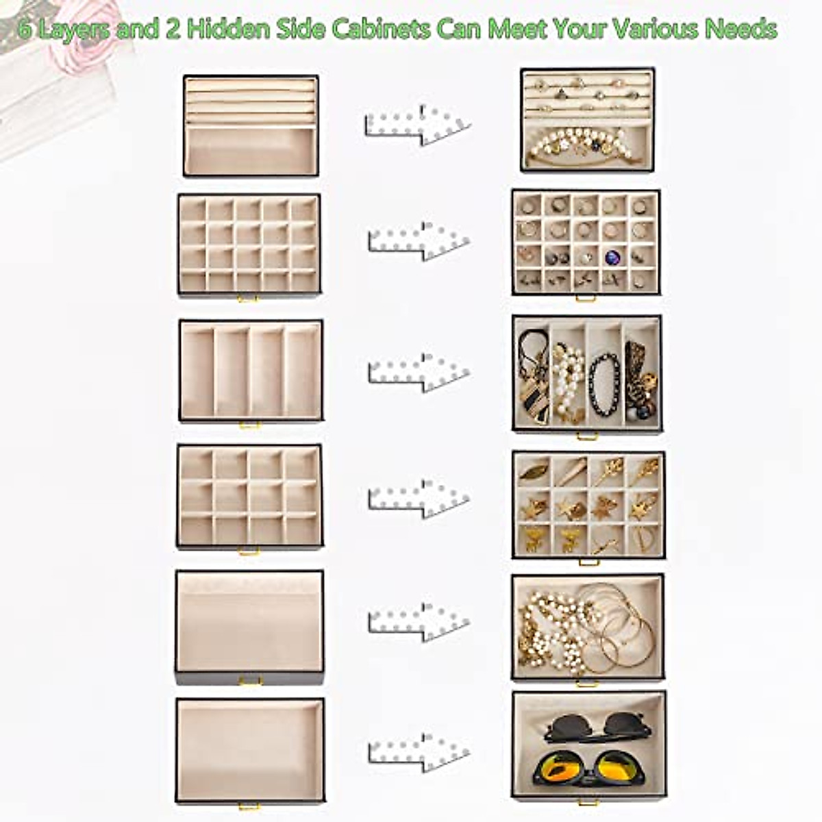 AKOZLIN Huge Jewelry Box Organizer Functional Lockable, Extra Large Leather Jewelry Storage Case for Women Girls Ring Necklace Earring Bracelet Holder Organizer with Mirror Black