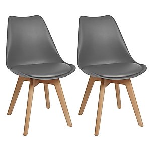 CangLong Mid Century Modern Side Chair with Wood Legs for Kitchen, Living Dining Room, Set of 2, Grey