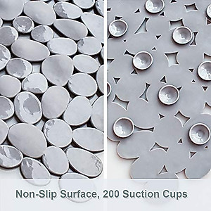 SONGZIMING Pebble Bath Mat 35x16 Inches for Bathtub to Non Slip in Shower with Drain Holes, Suction Cups (Grey)