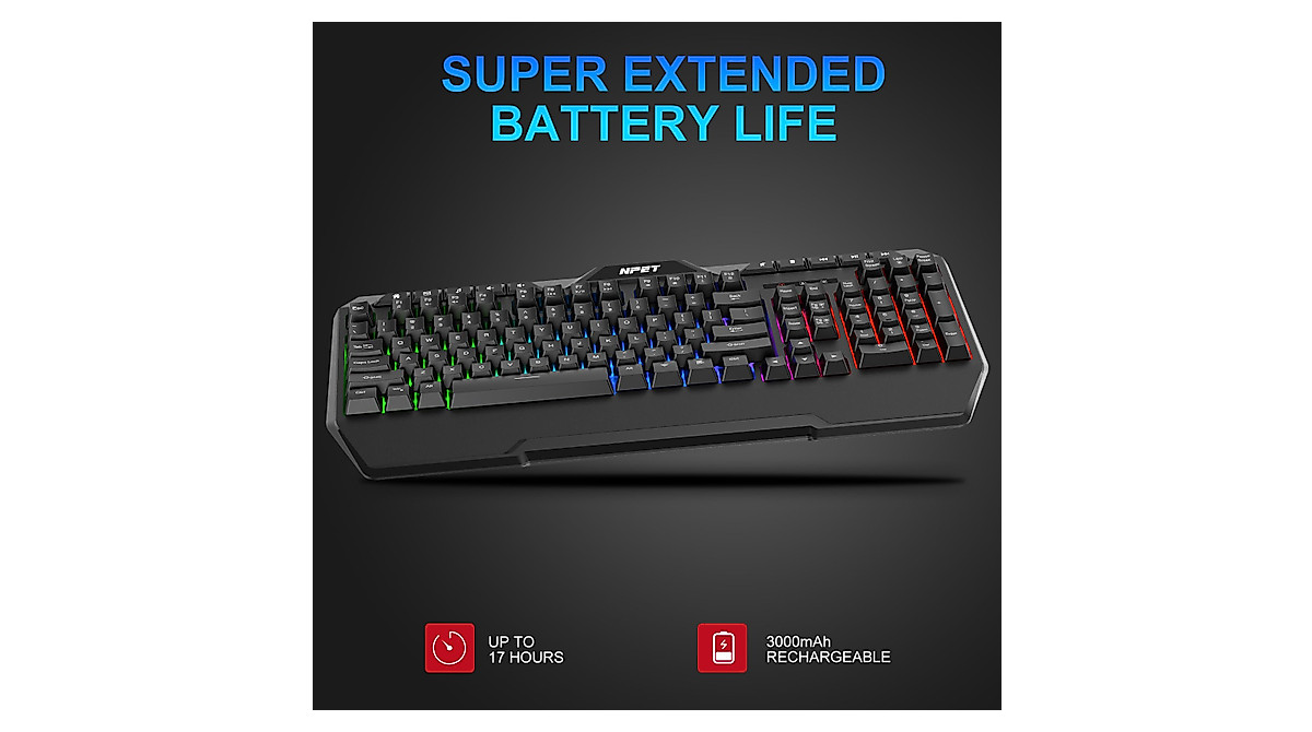 NPET K32 Wireless Gaming Keyboard RGB with Wrist Rest | Durable ...