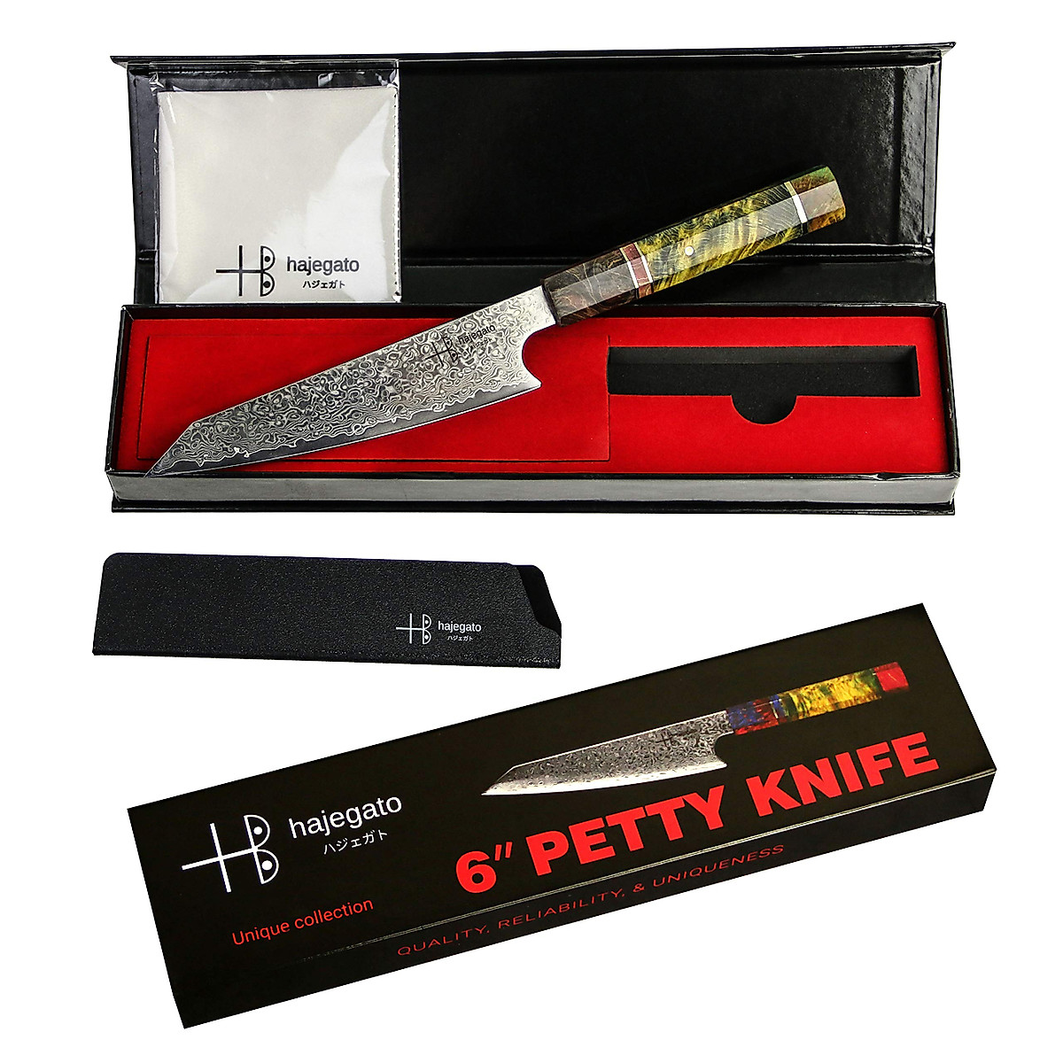 Damascus Chef Knife Petty Hajegato Unique One Of Kind Handle Professional 6 Inch Japanese Chefs Kitchen Knife Vg10 67 Layers Damascus Steel Knive with Sheath