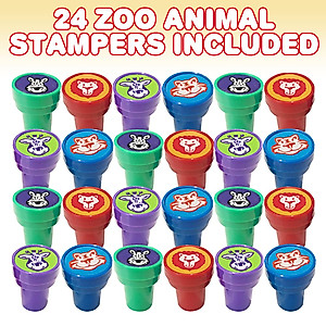 ArtCreativity Zoo Animal Stampers for Kids, Set of 24, Assorted Pre-Inked Stampers, Animal Birthday Party Favors, Goodie Bag Fillers, Arts n Crafts Supplies Assignment Stamps for Teachers