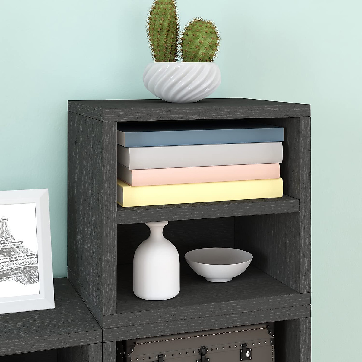 Way Basics Stackable Bookshelf Cube 2-Tier Shelf Modular Closet Organizer and Storage (Tool-Free Assembly), Charcoal Black