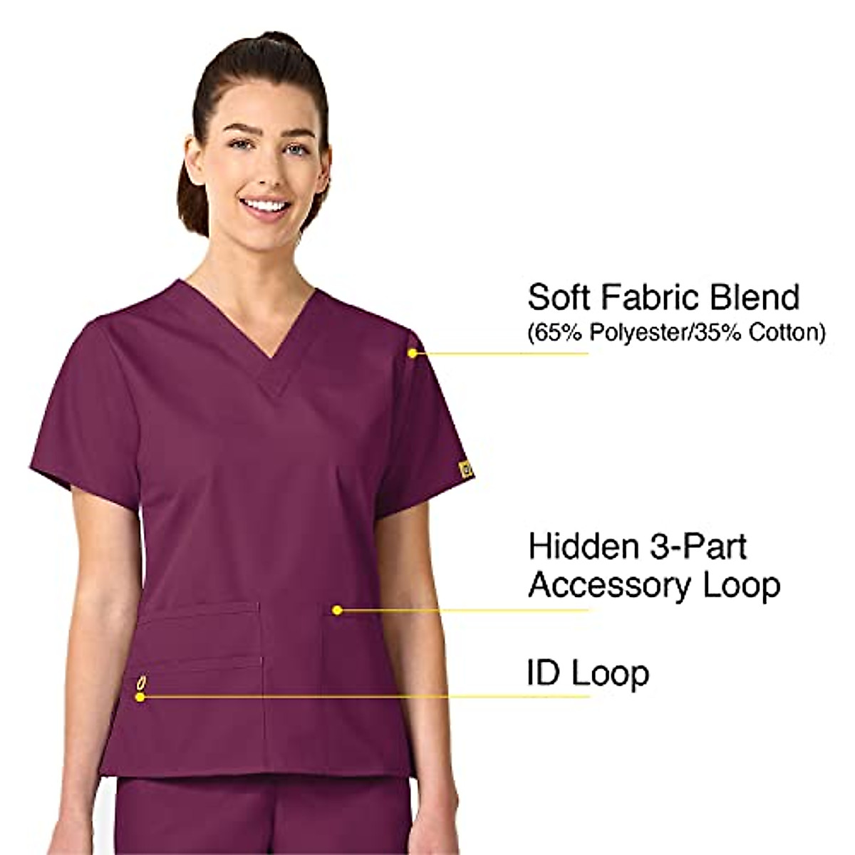 WonderWink Origins Women’s Bravo V-Neck Scrub Top - Wine, XL