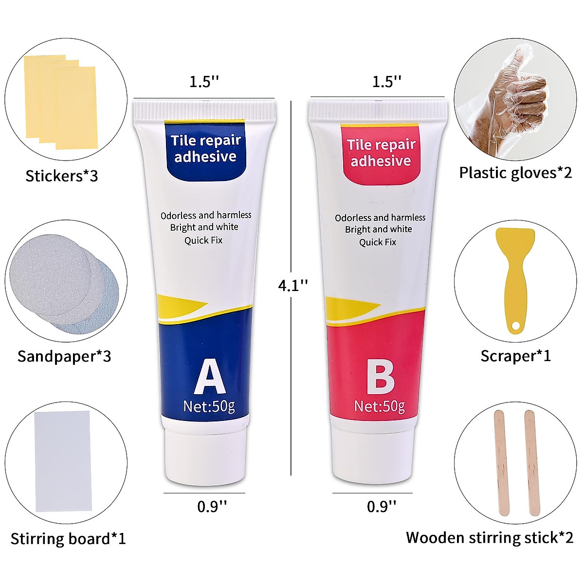 Faburo Fiberglass Tub Repair Kit White, Porcelain Sink Repair Kit White, Tile Repair Kit for Fix Crack Hole Scratch and Dent Bathtub Chip Fix, Quartz Chip Bathtub Repair Kit