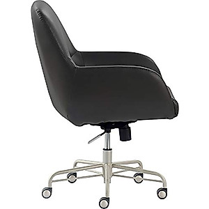 Tommy Hilfiger Forester Luxury Bonded Leather Home Office Chair, Modern Round Swivel Accent Seating with Arms, Adjustable Height and Recline, Charcoal Grey