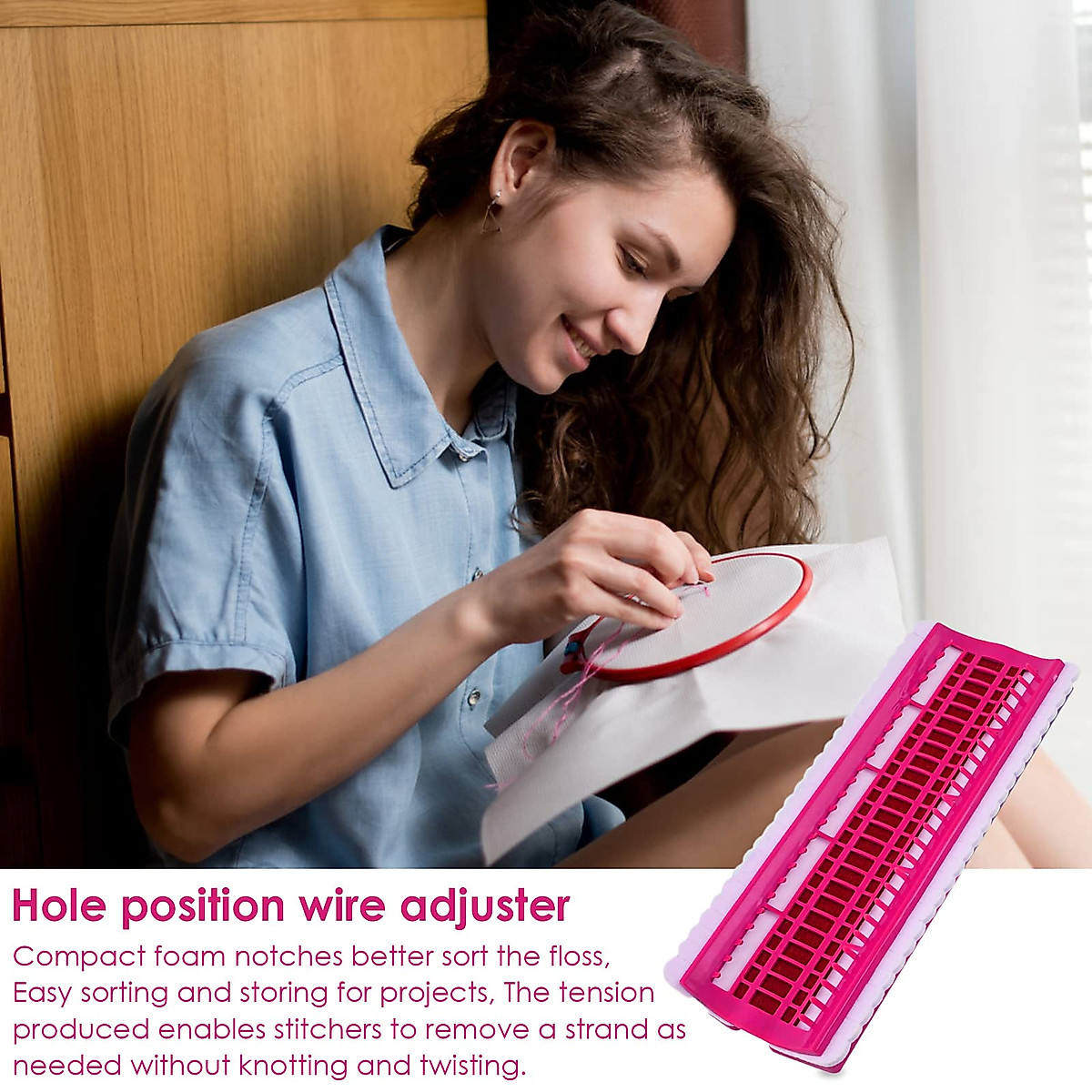 Yunnyp 50 Positions Embroidery Floss Organizer Shelf,Thread Organizers for Cross Stitch Embroidery Kit Tools Sewing Needle Holder Kit with 4Pcs Blank Replaceable Project Cards